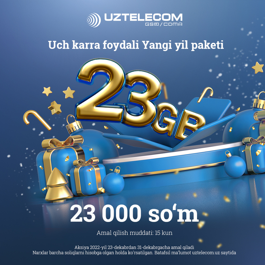 UZTELECOM байрамона 23 GB Интернет-тўплами акциясини тақдим этади